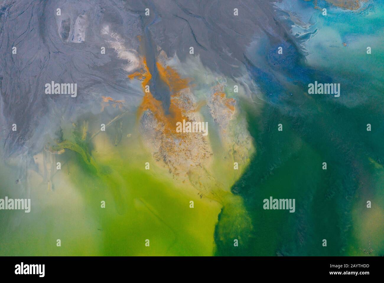 Drone view of contaminated, toxic water stream in Geamana, Romania ...