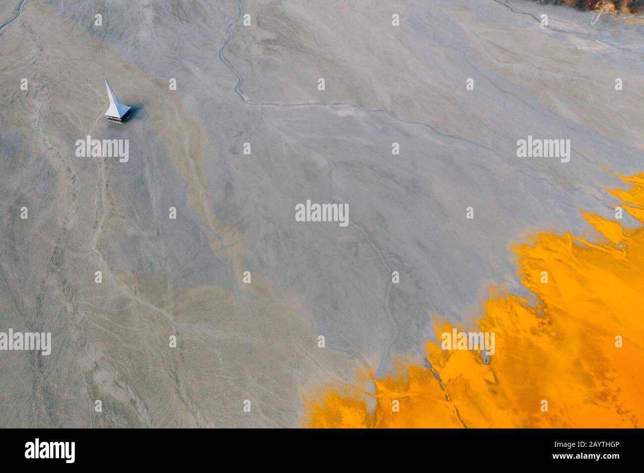 Drone view of contaminated, toxic water stream in Geamana, Romania ...