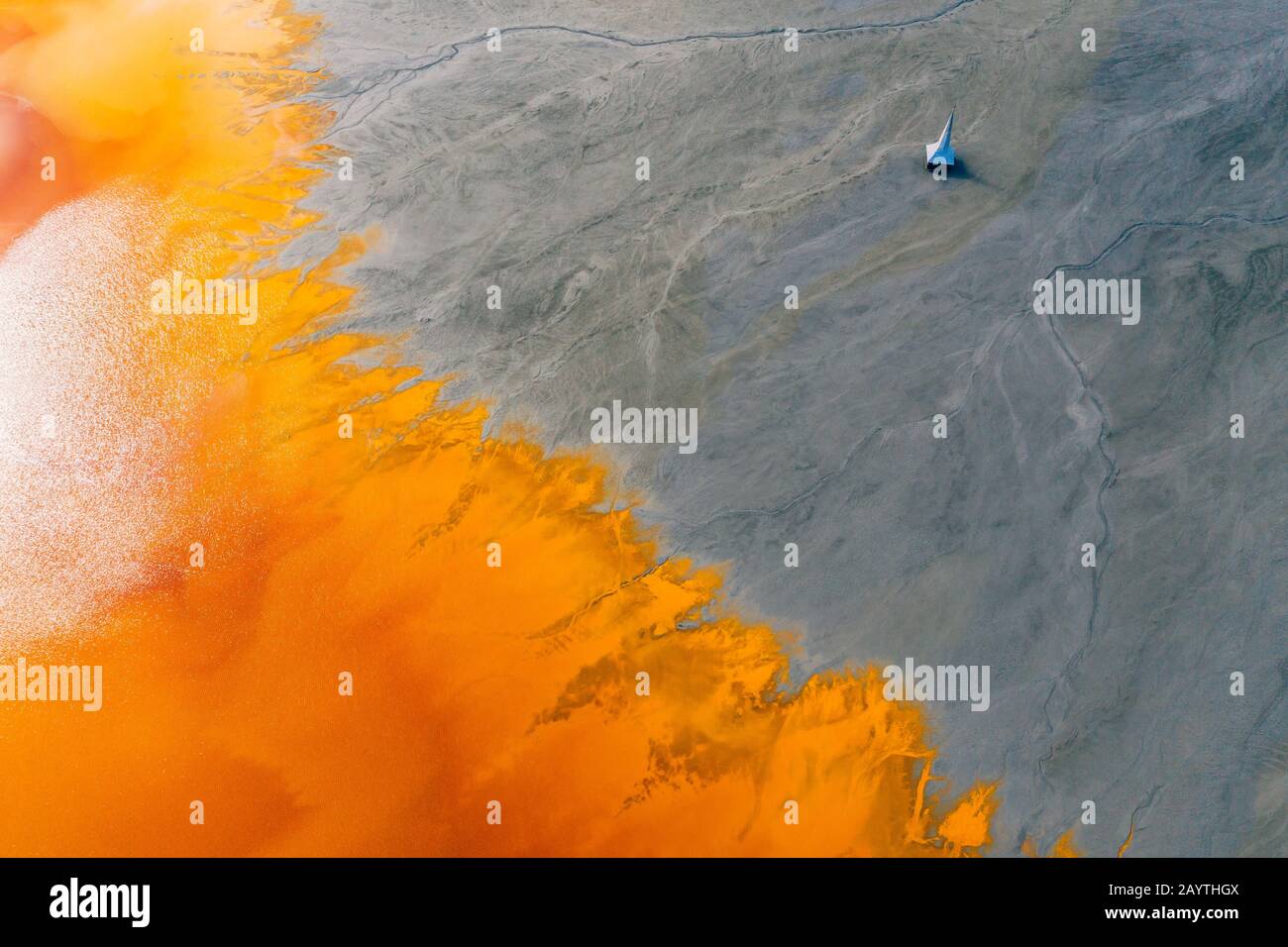 Drone view of contaminated, toxic water stream in Geamana, Romania ...