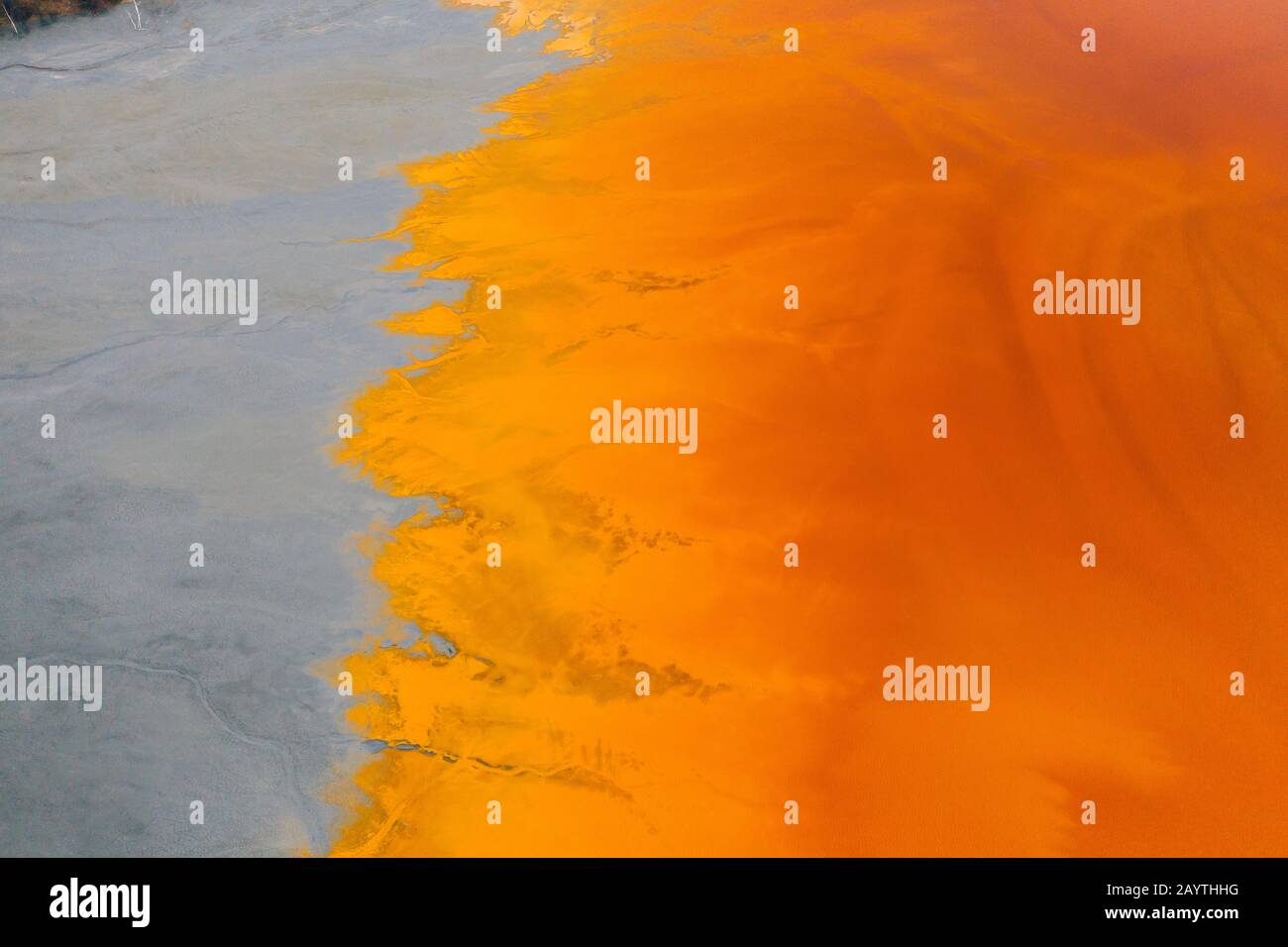 Drone view of contaminated, toxic water stream in Geamana, Romania ...