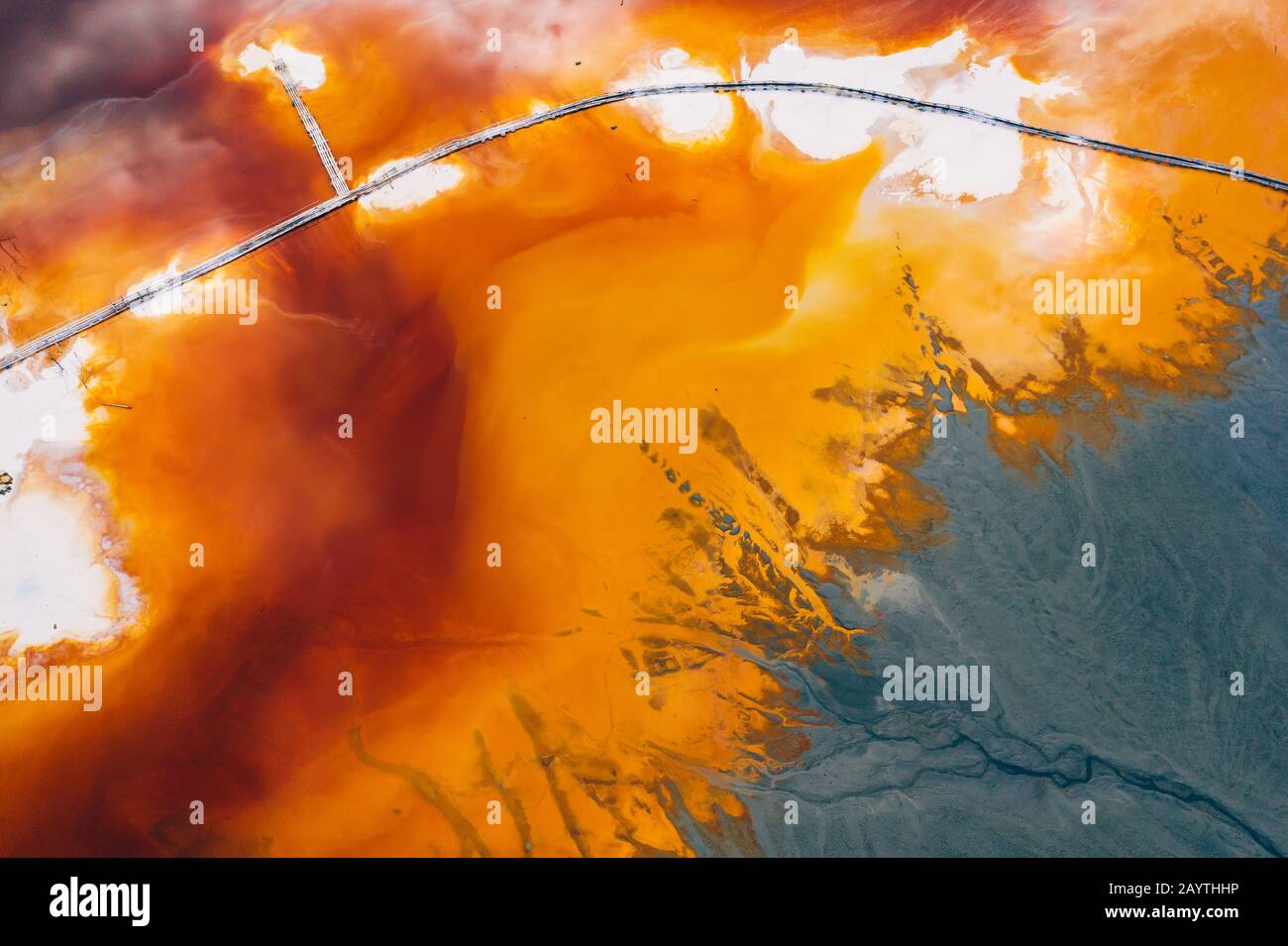 Drone view of contaminated, toxic water stream in Geamana, Romania ...