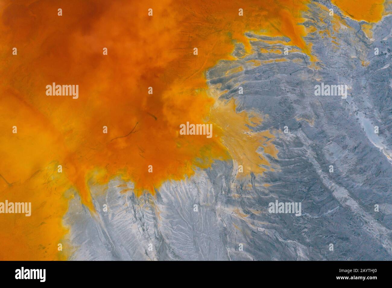 Drone view of contaminated, toxic water stream in Geamana, Romania ...