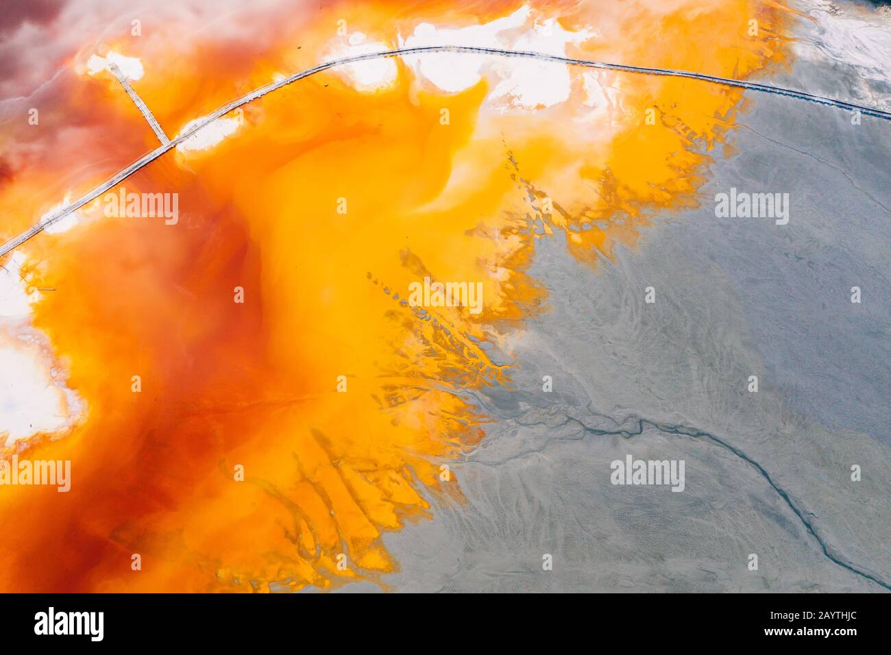 Drone view of contaminated, toxic water stream in Geamana, Romania ...
