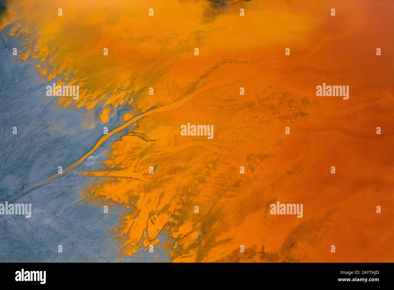 Drone view of contaminated, toxic water stream in Geamana, Romania ...