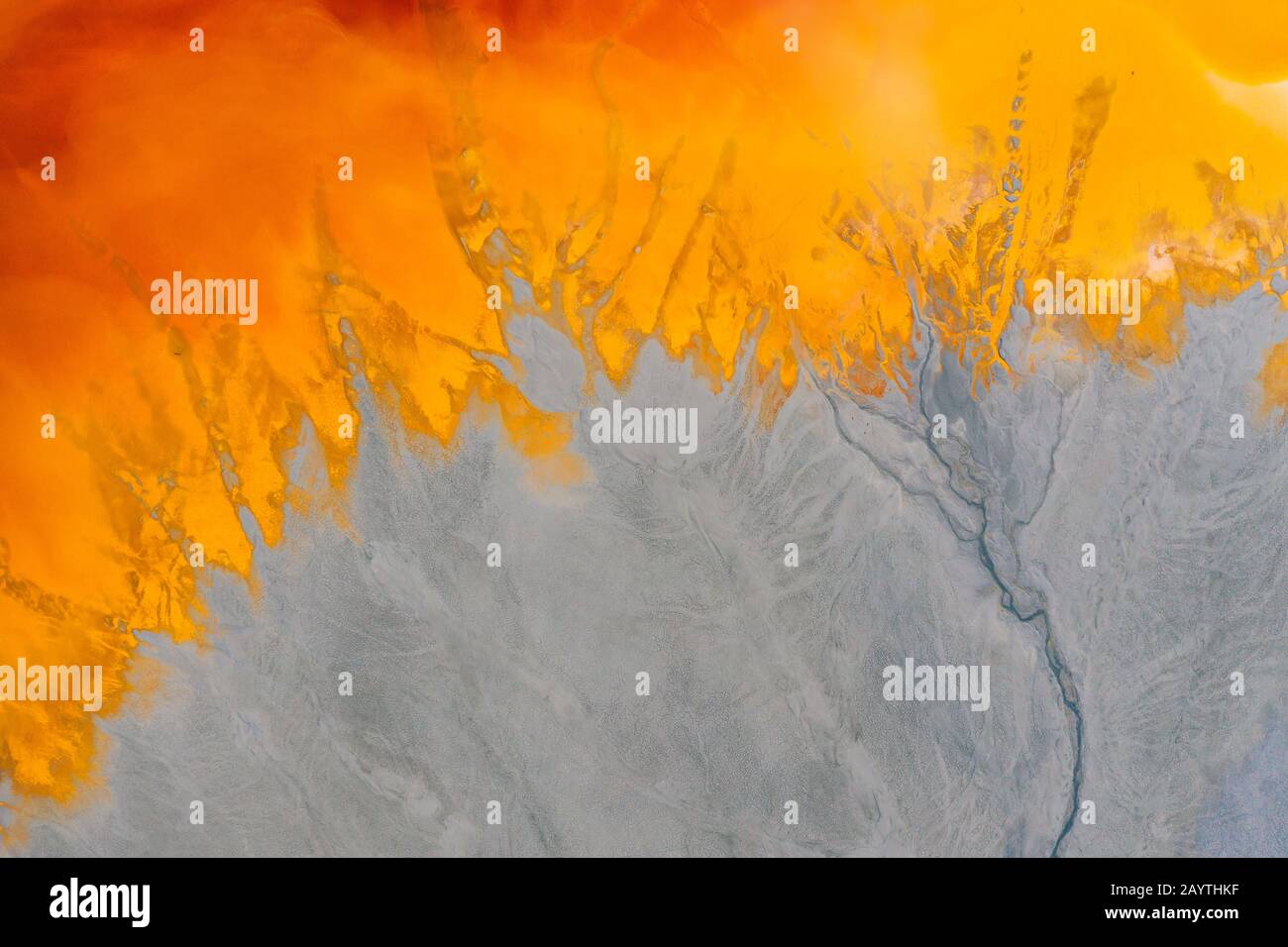 Drone view of contaminated, toxic water stream in Geamana, Romania ...