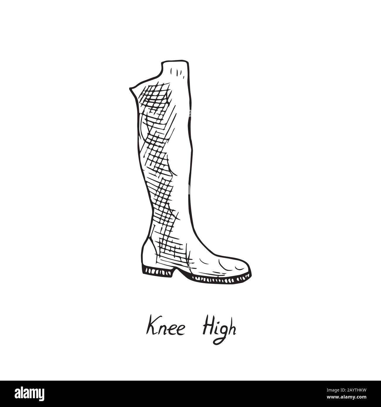 Knee High, isolated hand drawn outline doodle, sketch, black and white ...