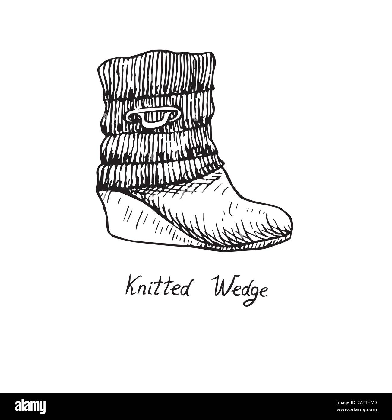 Knitted Wedge, isolated hand drawn outline doodle, sketch, black and ...