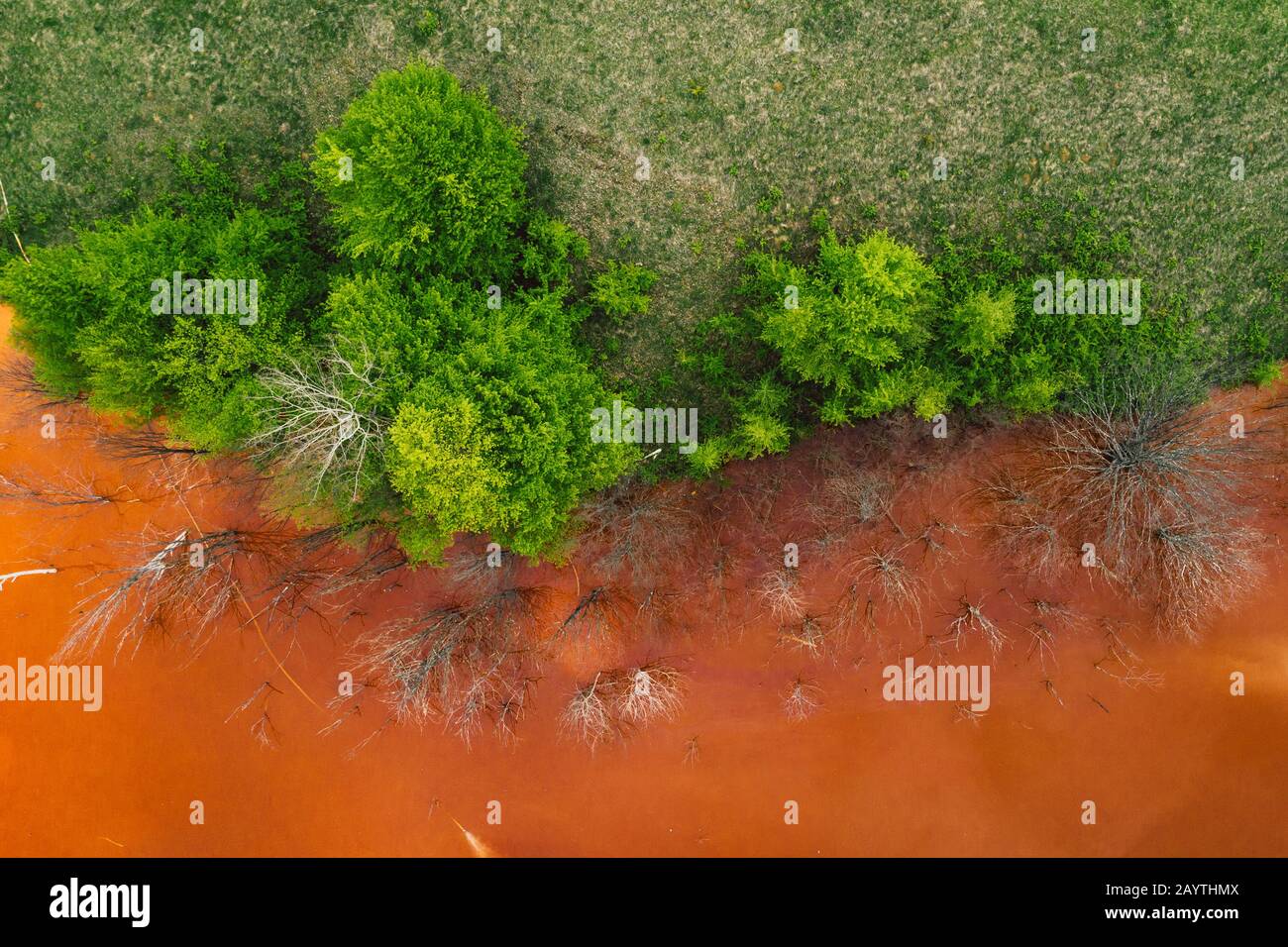 Drone view of contaminated, toxic water stream in Geamana, Romania ...