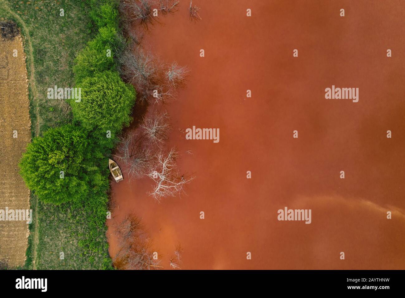Drone view of contaminated, toxic water stream in Geamana, Romania ...
