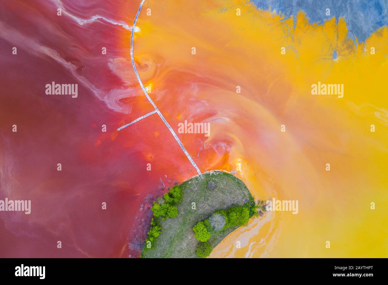 Drone view of contaminated, toxic water stream in Geamana, Romania ...
