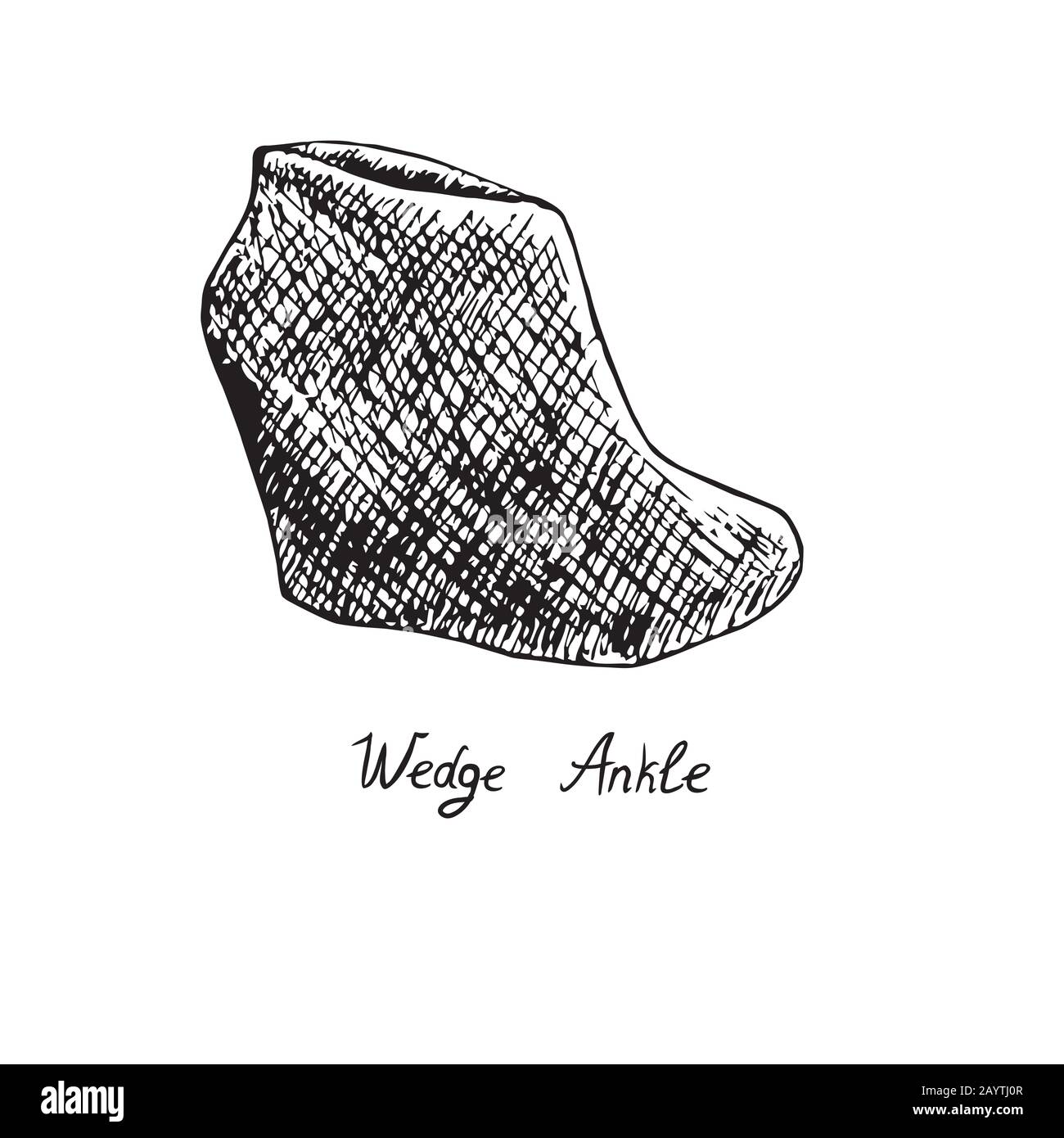 Wedge Ankle Boots, isolated hand drawn outline doodle, sketch, black ...