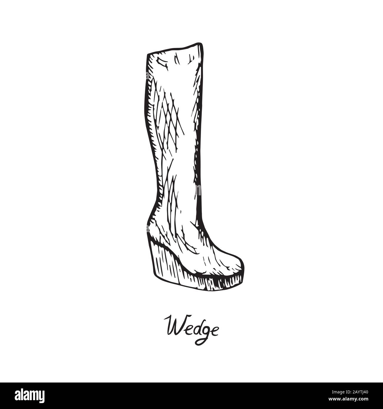Wedge Boots, isolated hand drawn outline doodle, sketch, black and ...