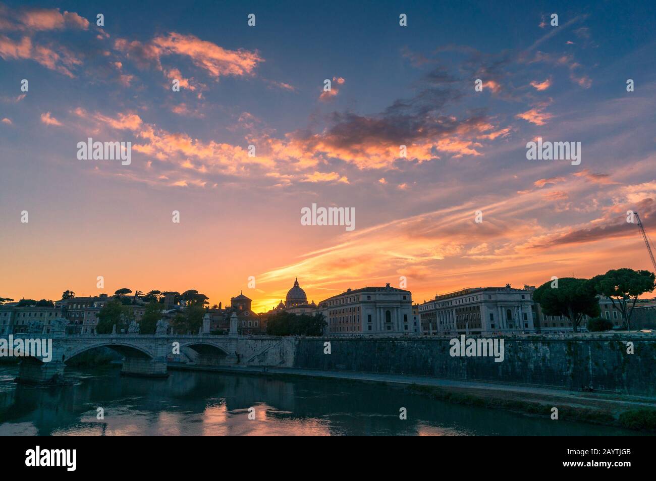Beautiful sunset sky over Rome historic city centre with view of St ...
