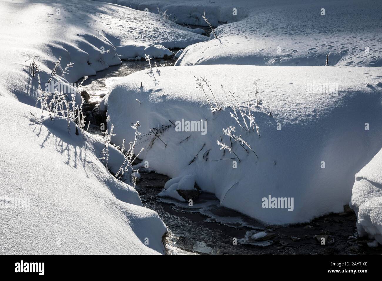 Small brook in deep snow, Sommeralm, Styria, Austria Stock Photo - Alamy