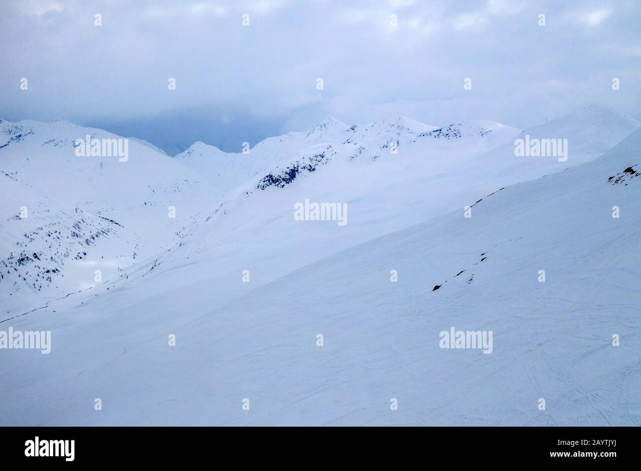 Drone view of mountain ski slopes Stock Photo - Alamy