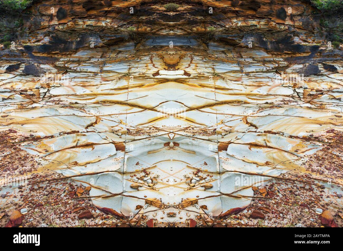 White rock with orange rusty cracks nature texture, symmetrycal ...