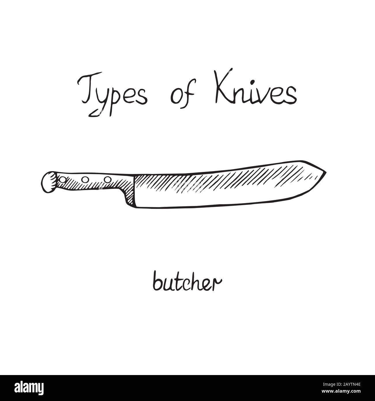 Knife types, butcher, outline illustration with inscription Stock Photo ...