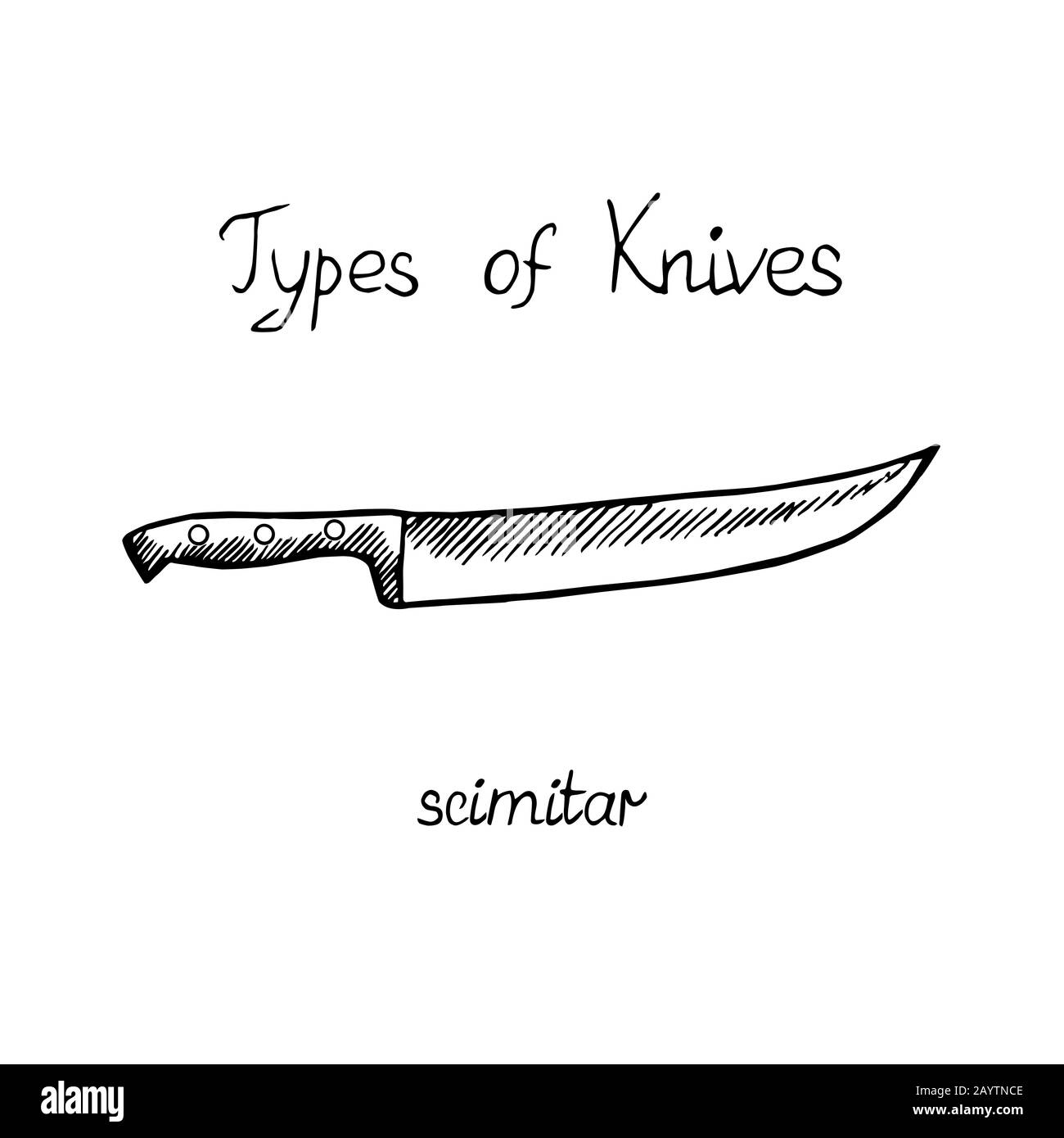 Knife types, scimitar, outline illustration with inscription Stock ...