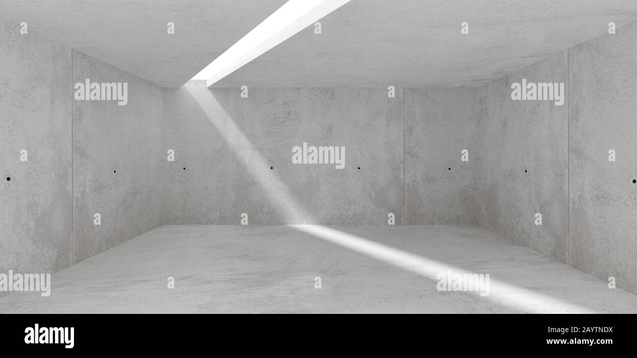 Abstract empty, modern concrete room with skylight from ceiling wall ...