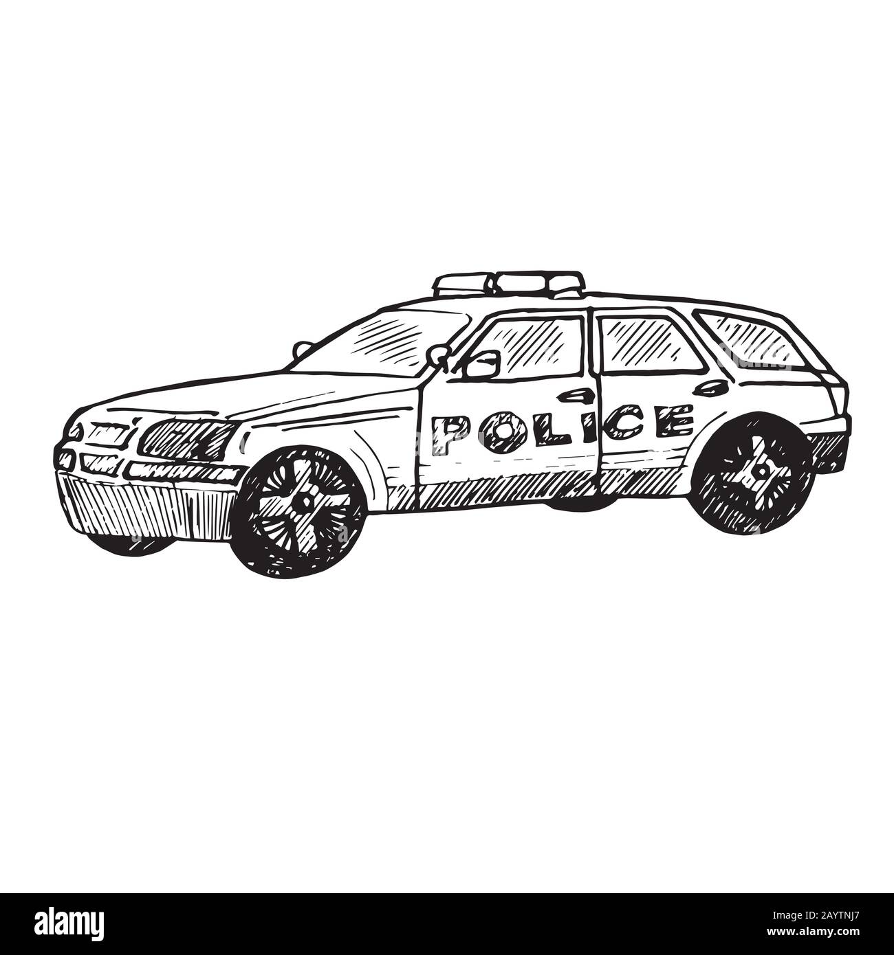 Police car, hand drawn doodle sketch, isolated outline illustration ...