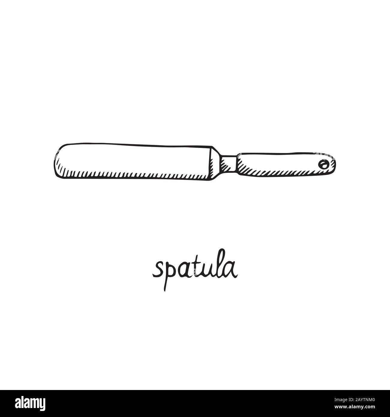 Spatula, hand drawn doodle sketch, black and white illustration with ...