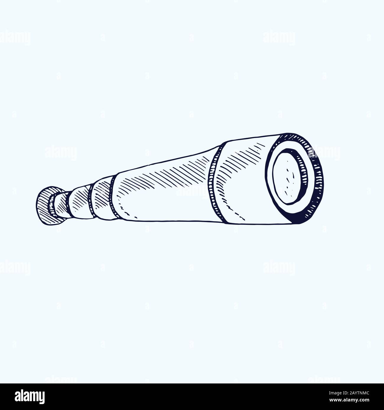 Spyglass, hand drawn doodle, sketch, black and white illustration Stock ...