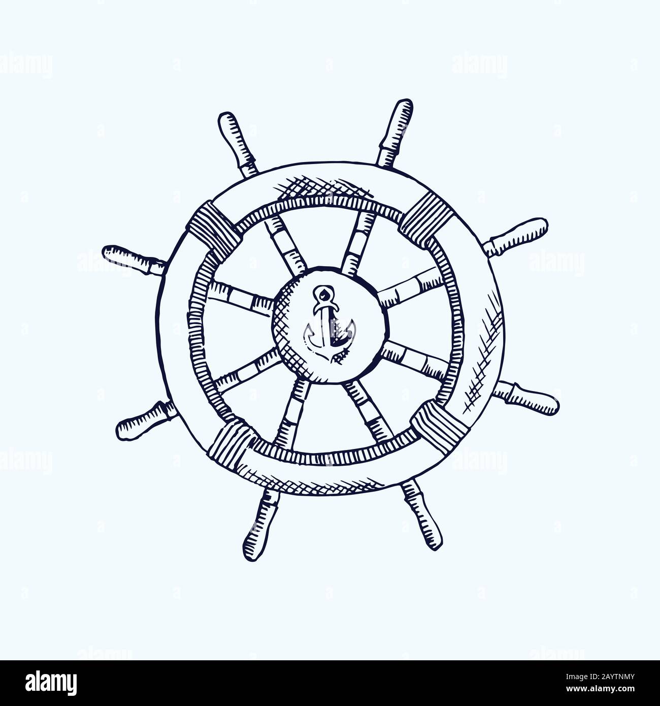 Steering wheel, hand drawn doodle, sketch, black and white illustration ...
