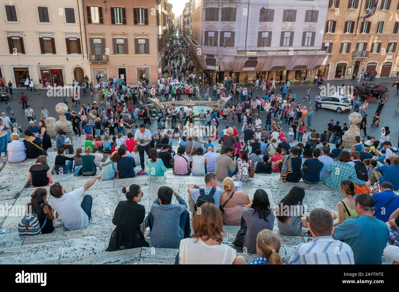 Rome, Italy - October 01, 2013: Crowd of tourists sitting on Spanish ...