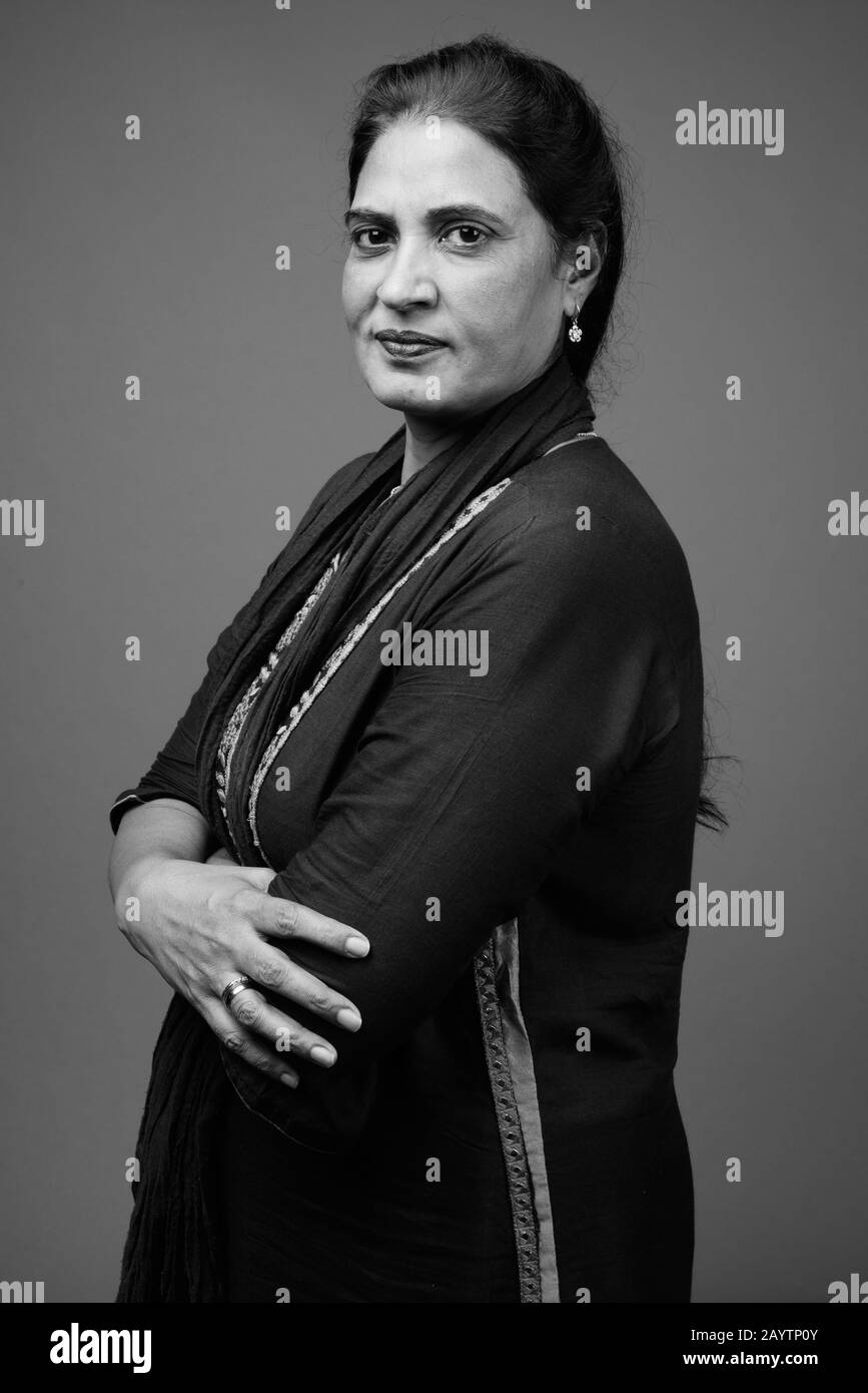 Mature Beautiful Indian Woman With Arms Crossed Stock Photo Alamy