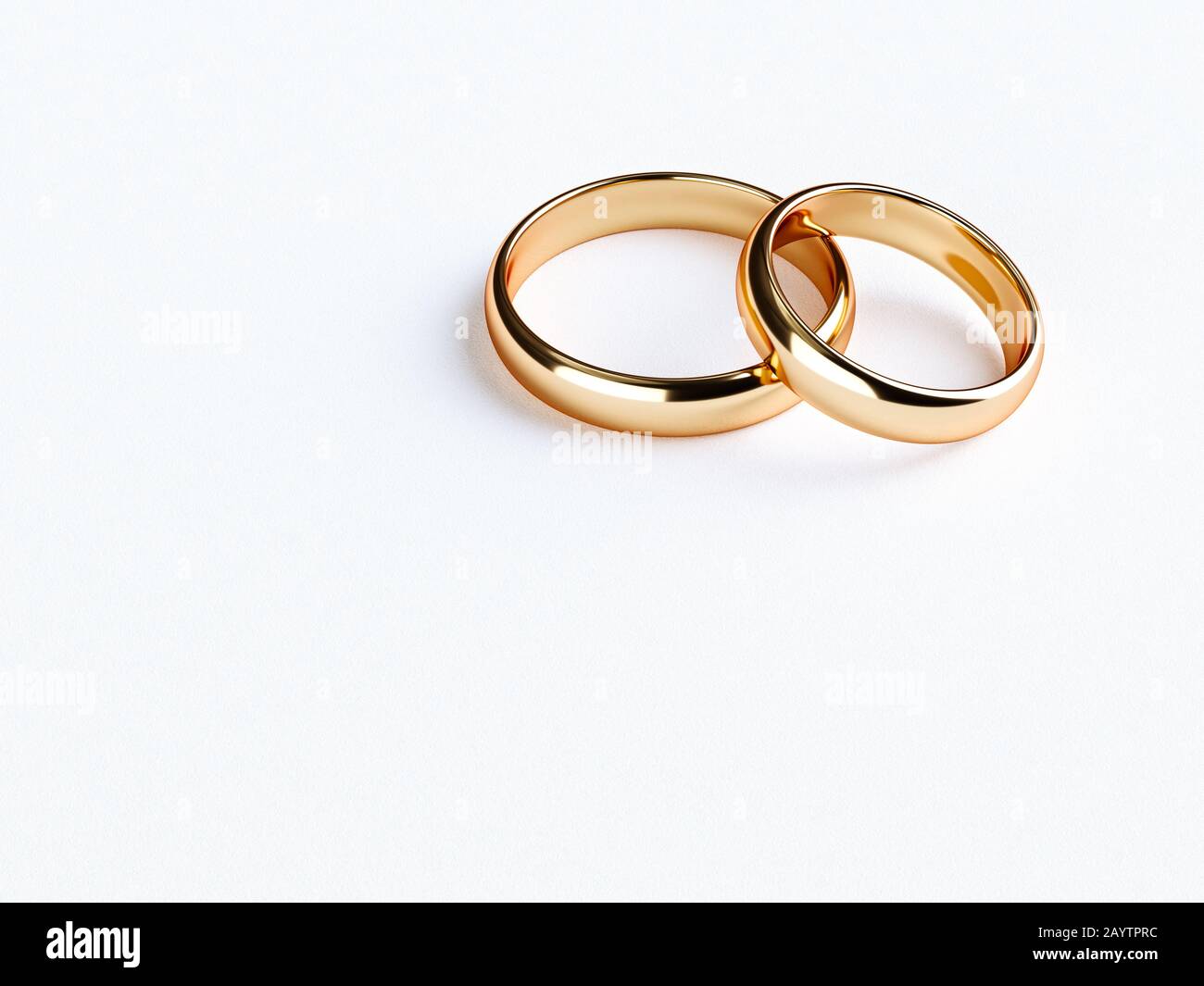 Golden rings on white paper background. 3d rendering illustration Stock ...
