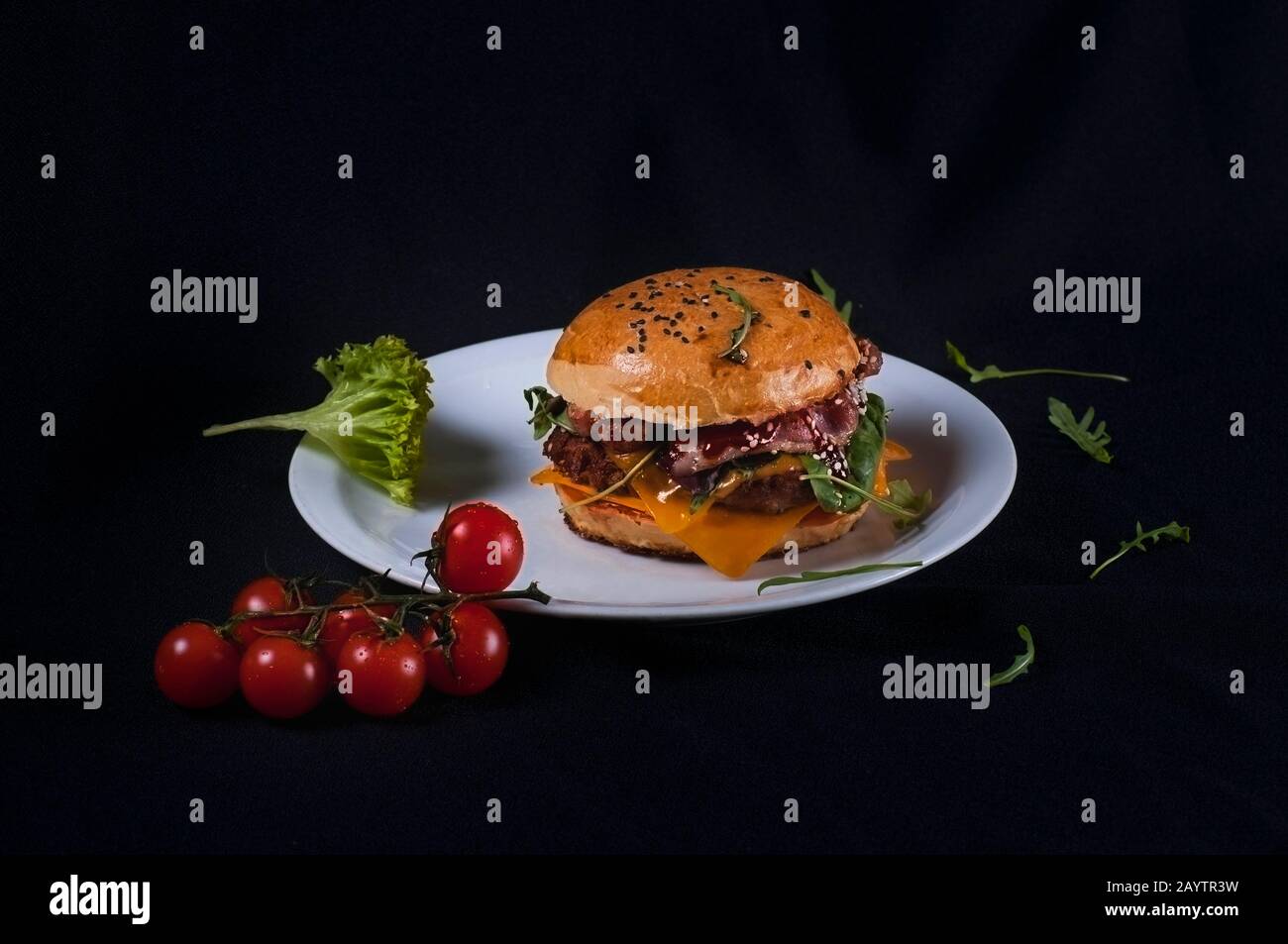 delicious burgers at the restaurant Stock Photo - Alamy