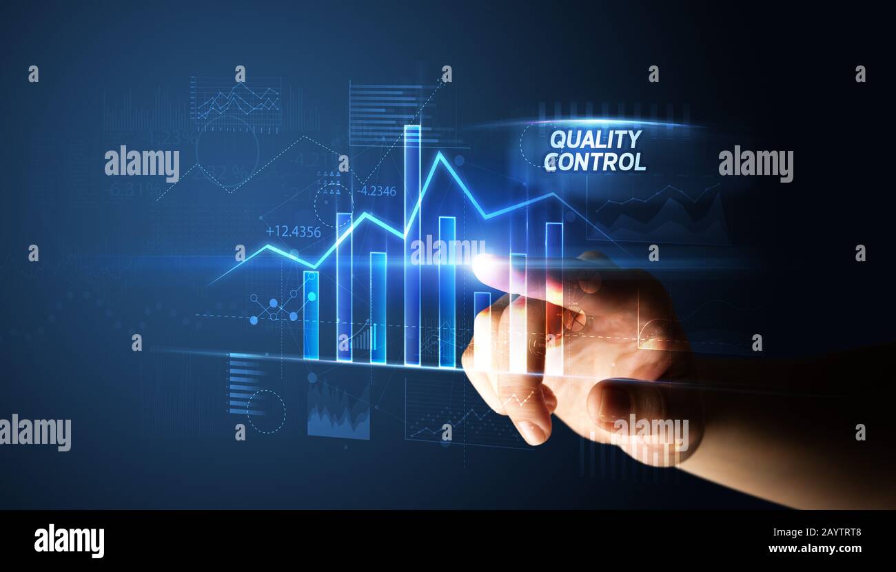 Hand touching QUALITY CONTROL button, business concept Stock Photo - Alamy
