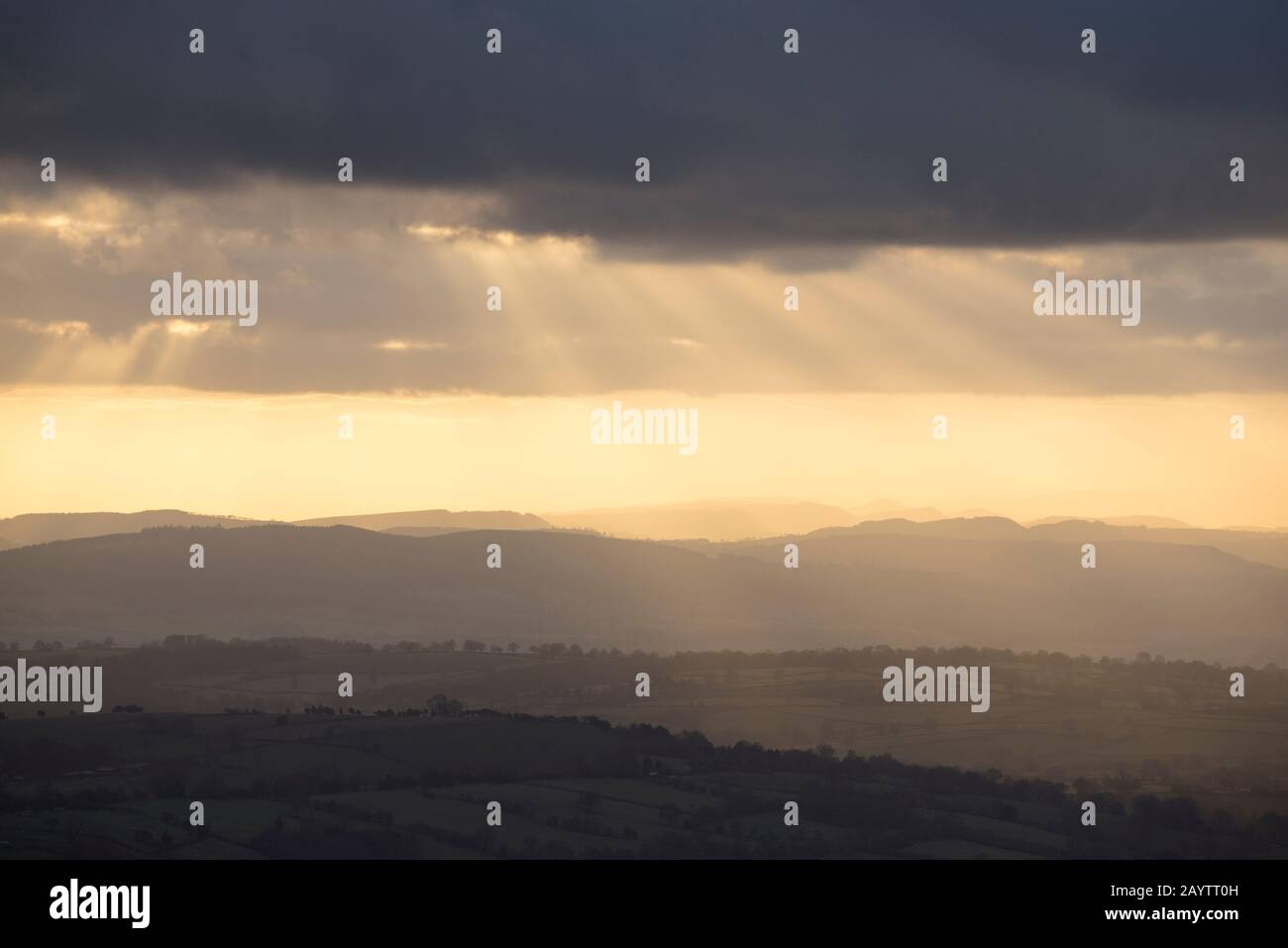 A view from the top of Abdon Burf, Brown Clee Hill which at 540 metres ...