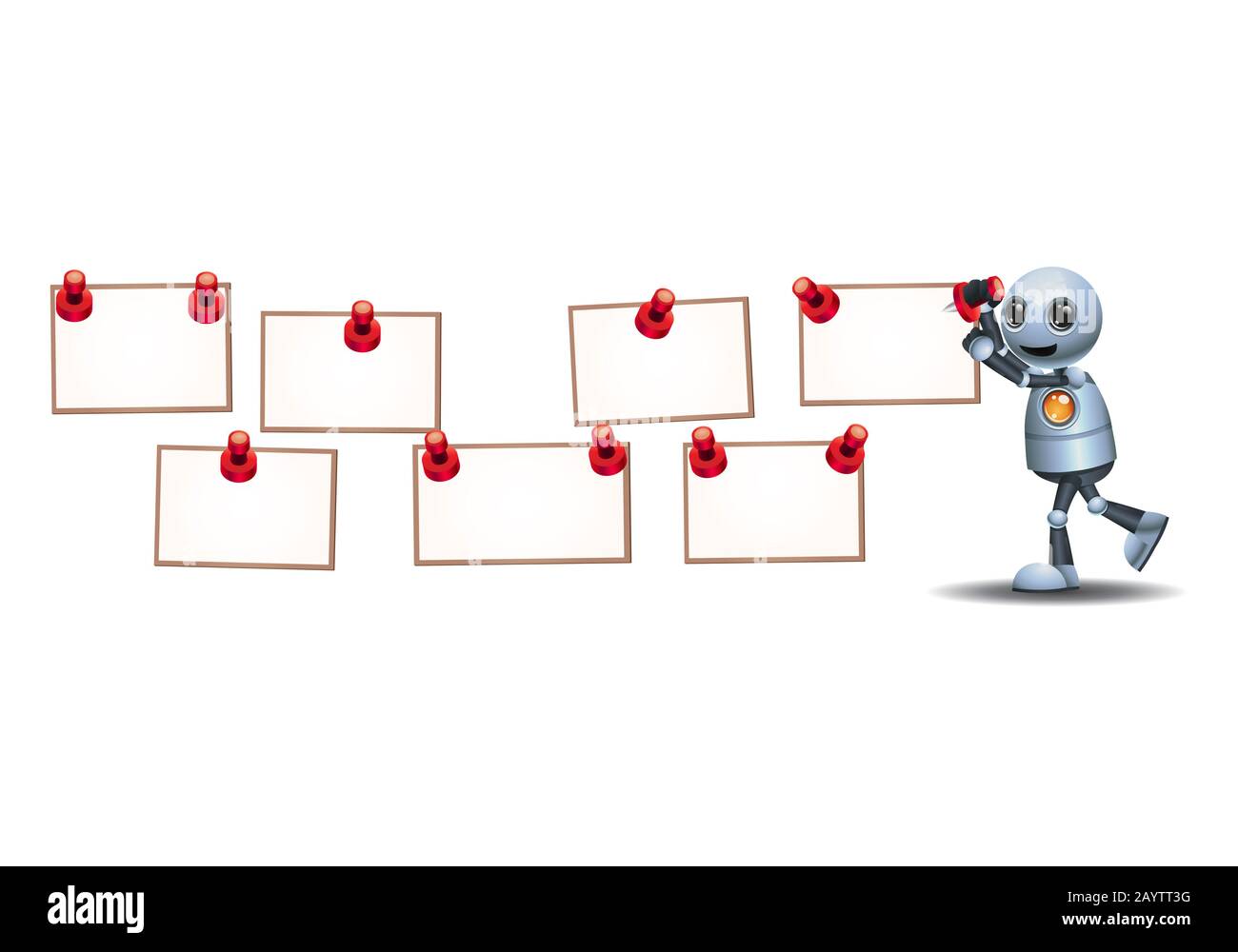 3d illustration of little robot pin all board for business planning on ...