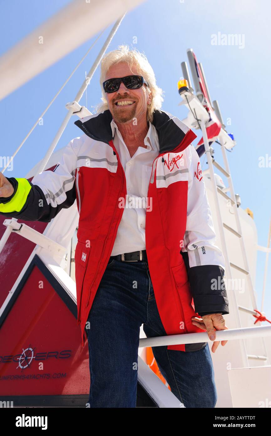 Sir Richard Branson with the original and new crew of the Virgin ...