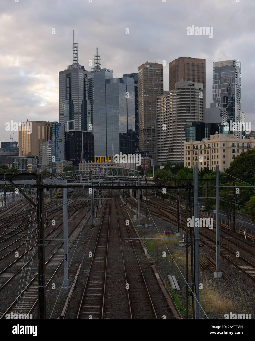 MELBOURNE, AUSTRALIA - 15 November 2019: Train tracks leading towards ...