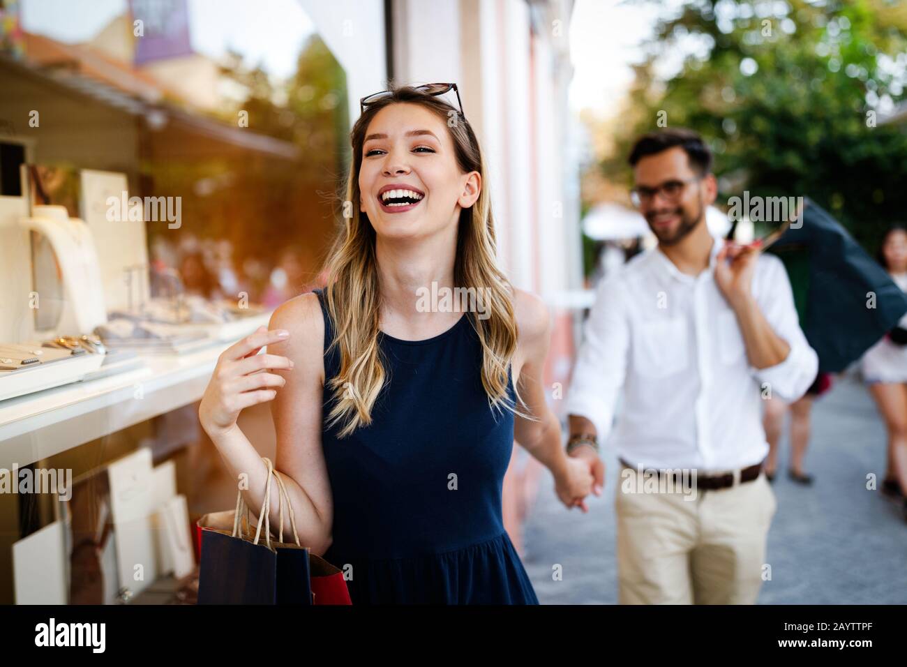 Happy romantic couple in love having fun outdoor in summer day Stock ...