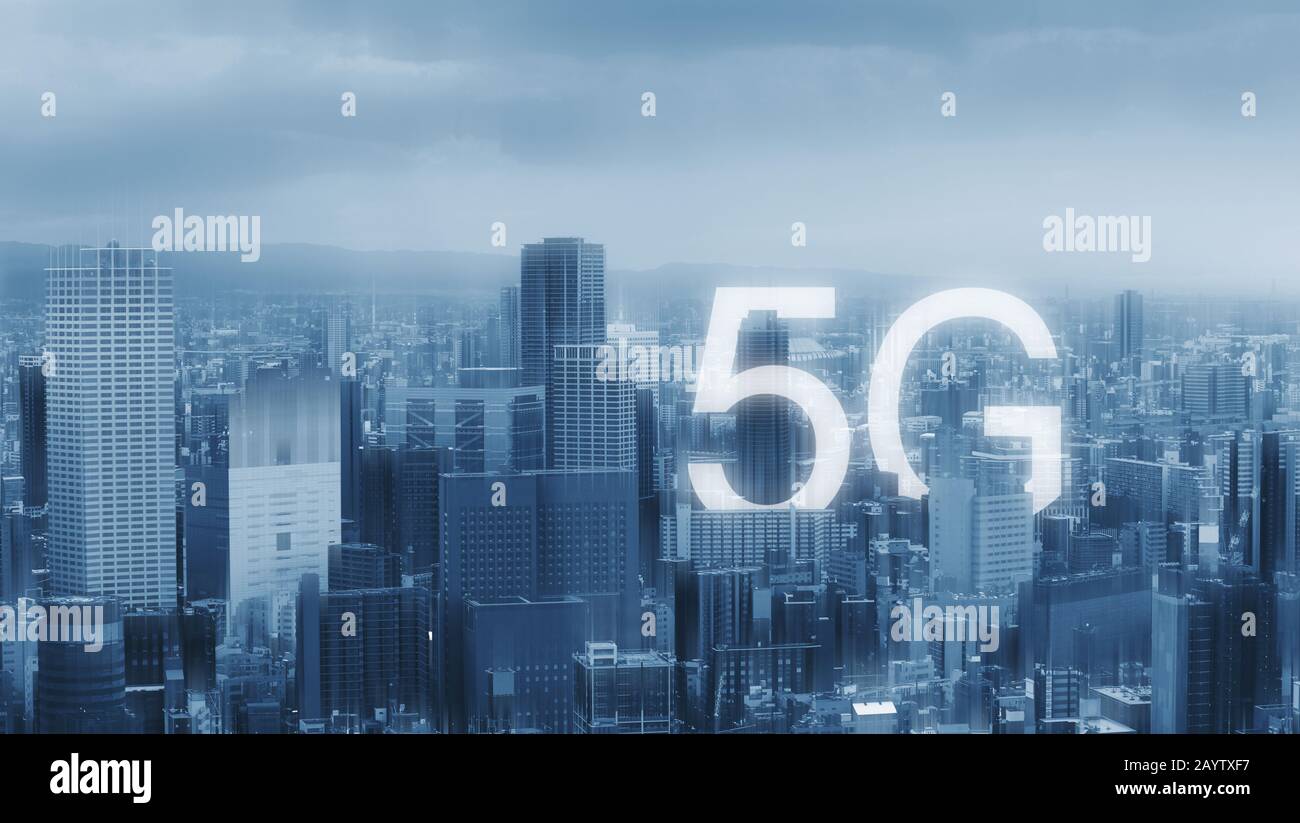 5g internet technology and network connection technology in the city ...