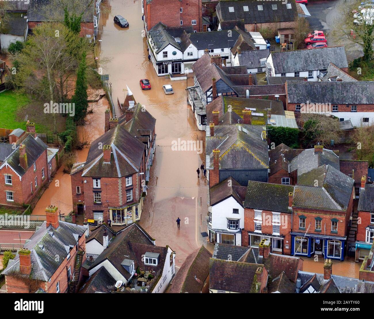 Flood water in Tenbury Wells, Worcestershire, in the aftermath of Storm ...