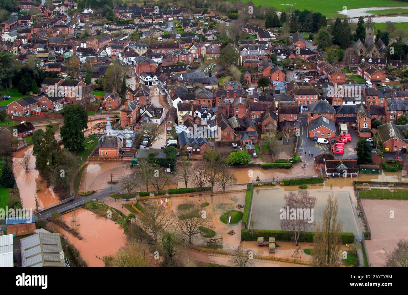 Flood water in Tenbury Wells, Worcestershire, in the aftermath of Storm ...