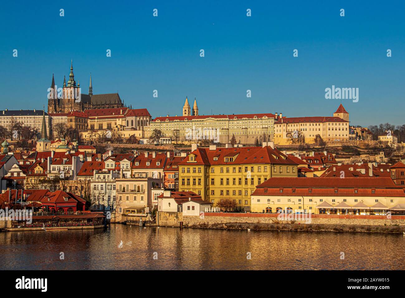 River Vltava with Prague castle behind, panorama Stock Photo - Alamy