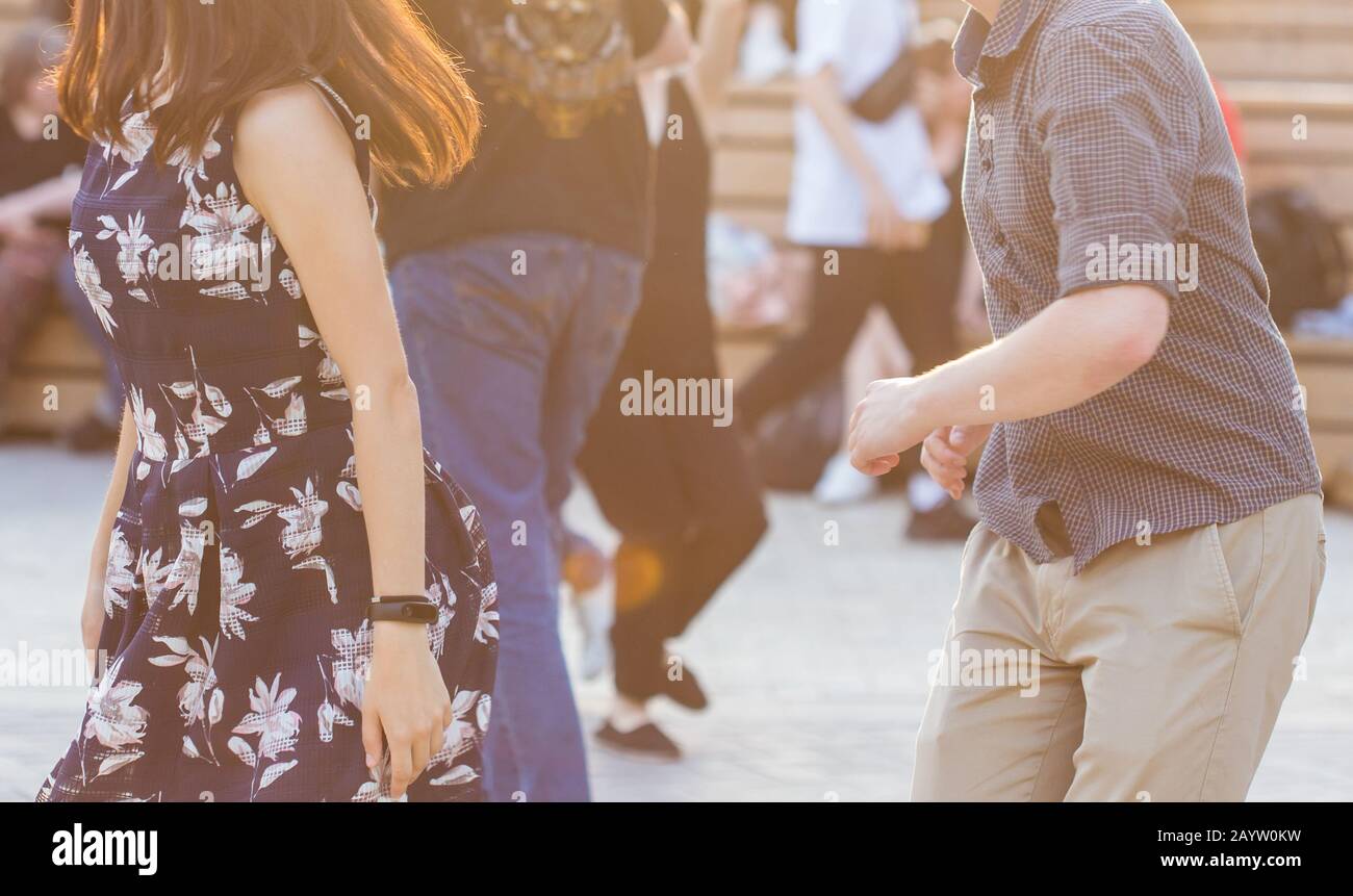 Kizomba Bachata Or Salsa Concept Beauty Couple Dancing Social Dance On Open Air Party Stock