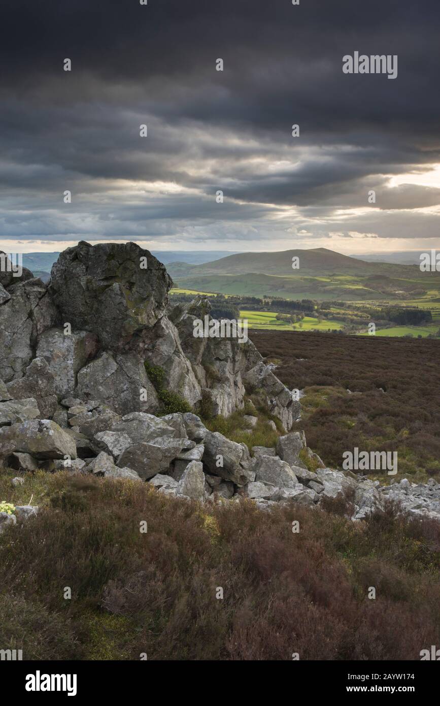 A wide view from Stiperstones, a shattered quartzite ridge near the ...