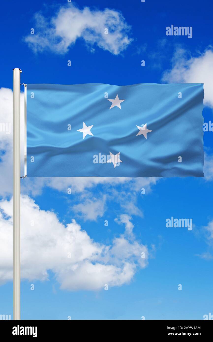 flag of Micronesia in front of blue cloudy sky, Federated States of ...