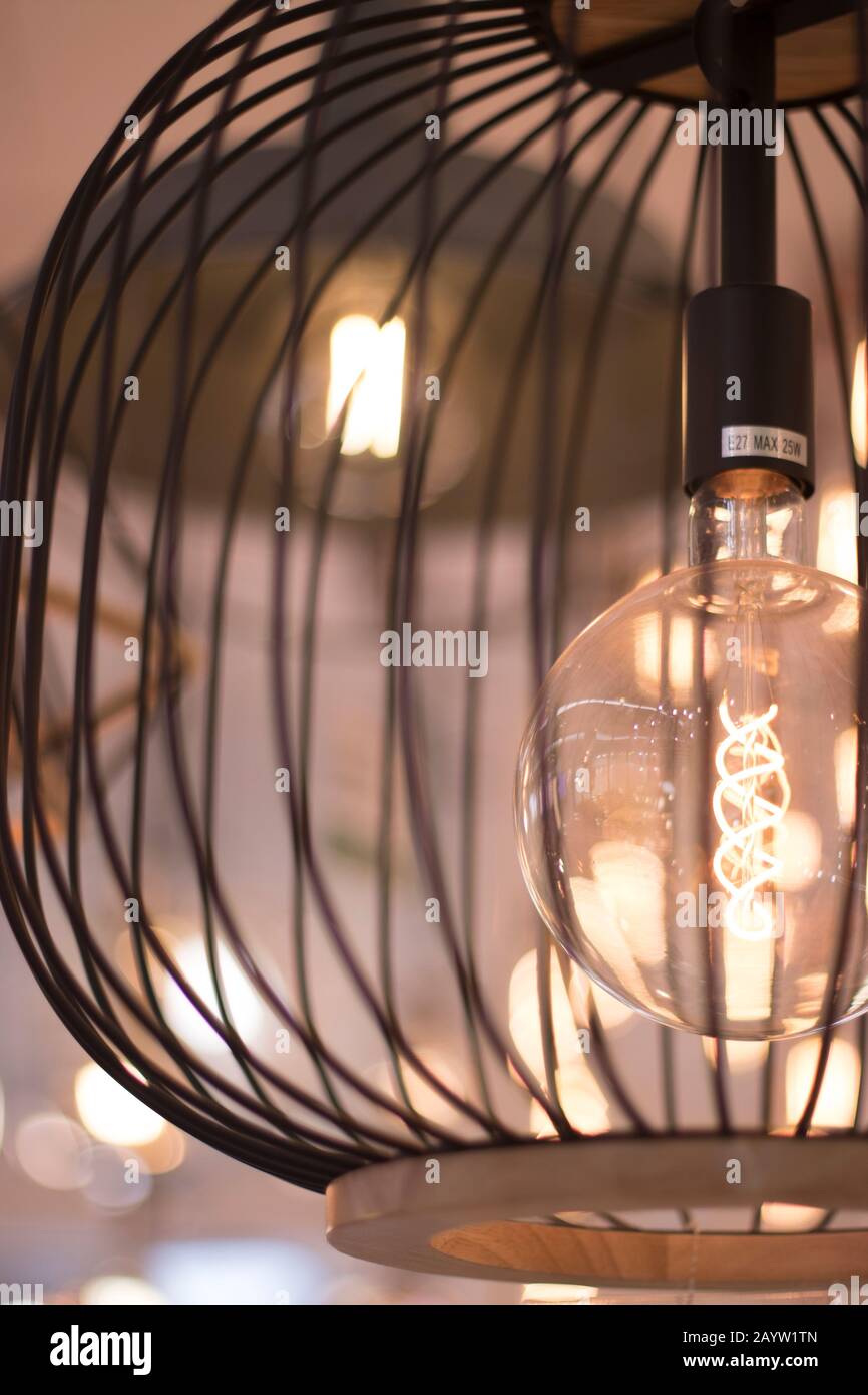 LED modern lights and bulbs on display in store lighting department ...