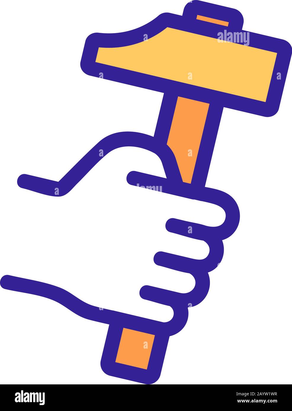 Blacksmith hammer hand icon vector. Isolated contour symbol ...