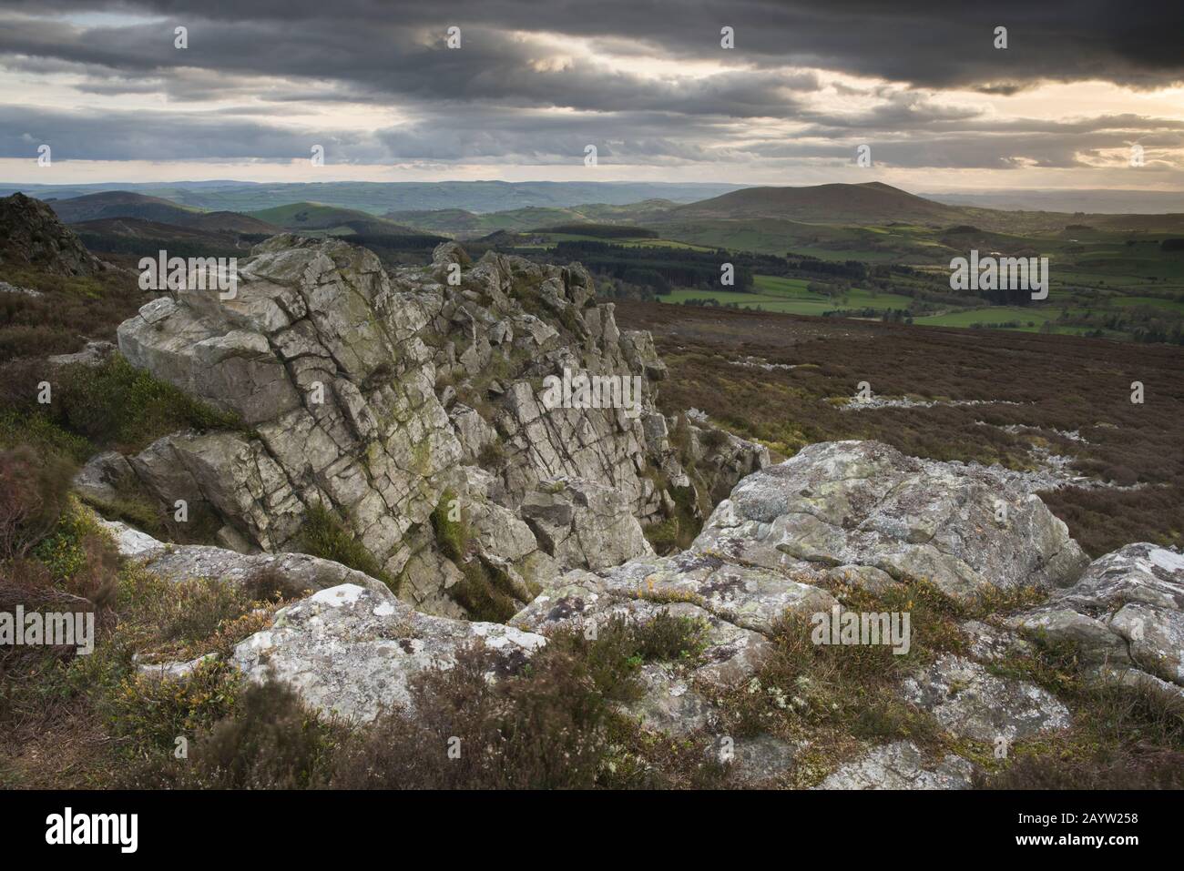A wide view from Stiperstones, a shattered quartzite ridge near the ...
