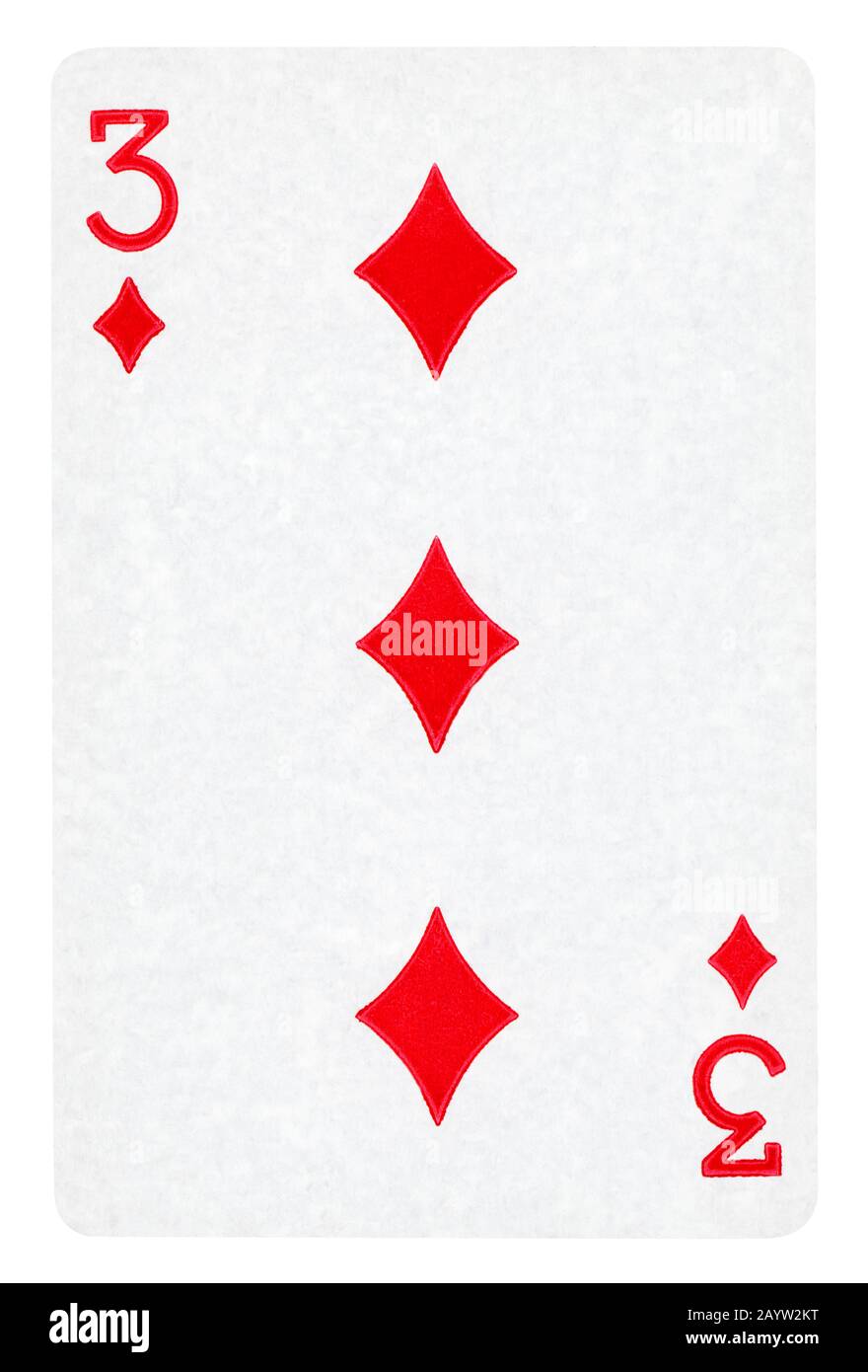 Three of Diamond Vintage playing card - isolated on white (clipping ...