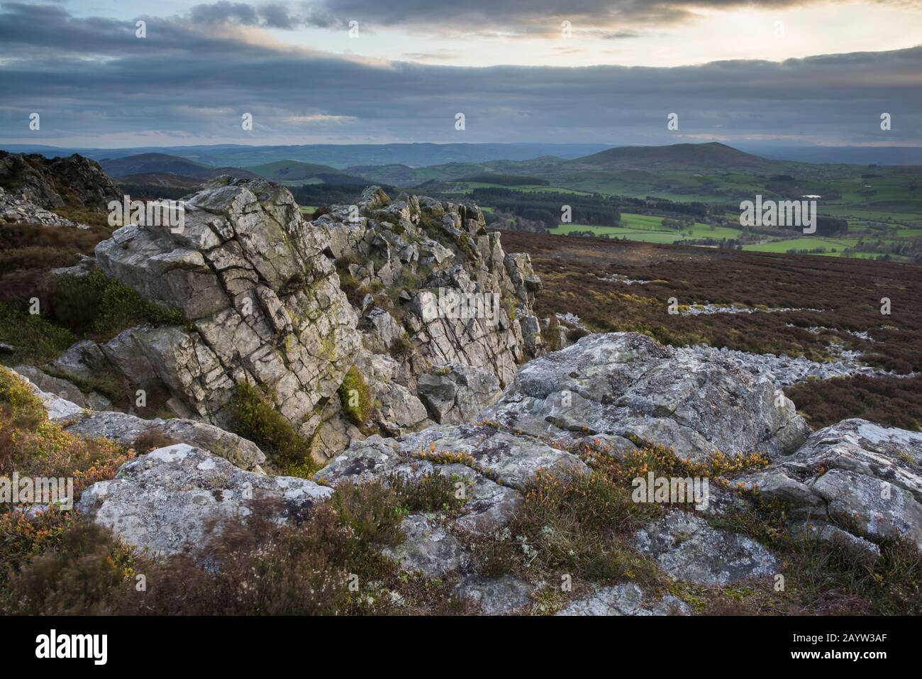 A wide view from Stiperstones, a shattered quartzite ridge near the ...