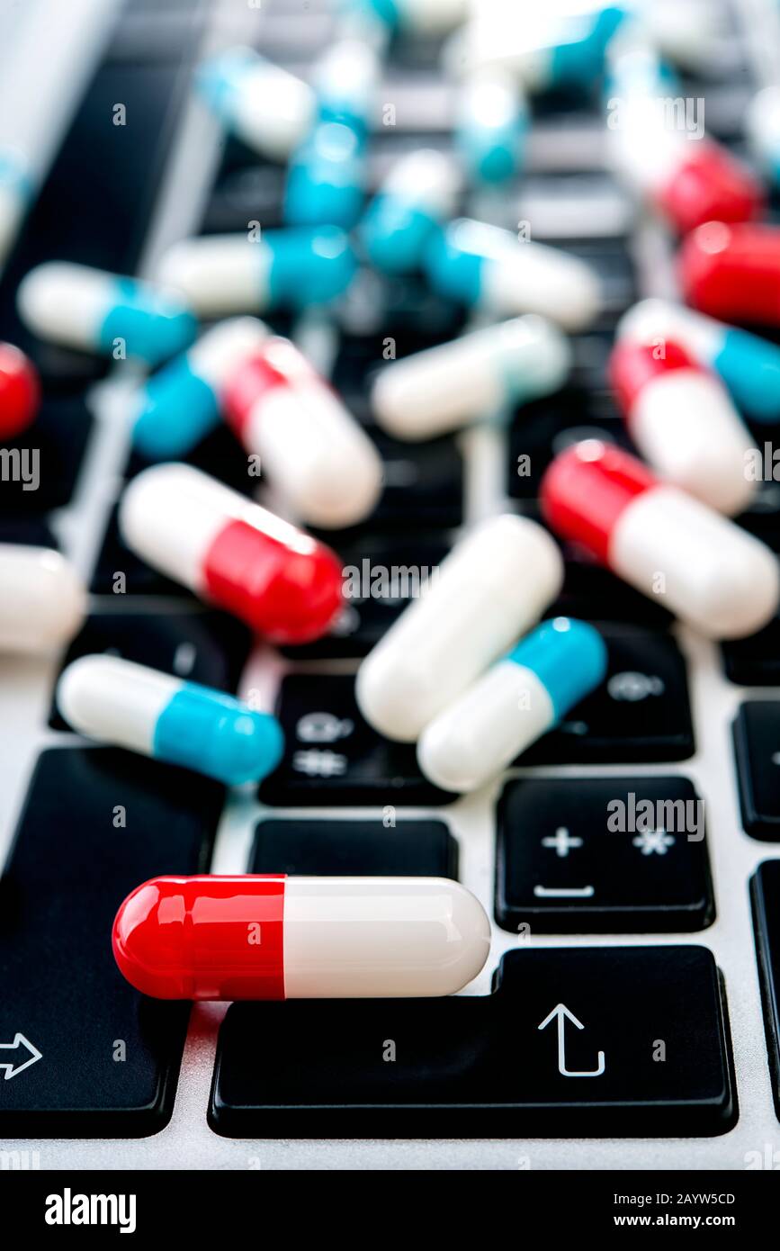 Medicine concept computer keyboard pill hi-res stock photography and ...